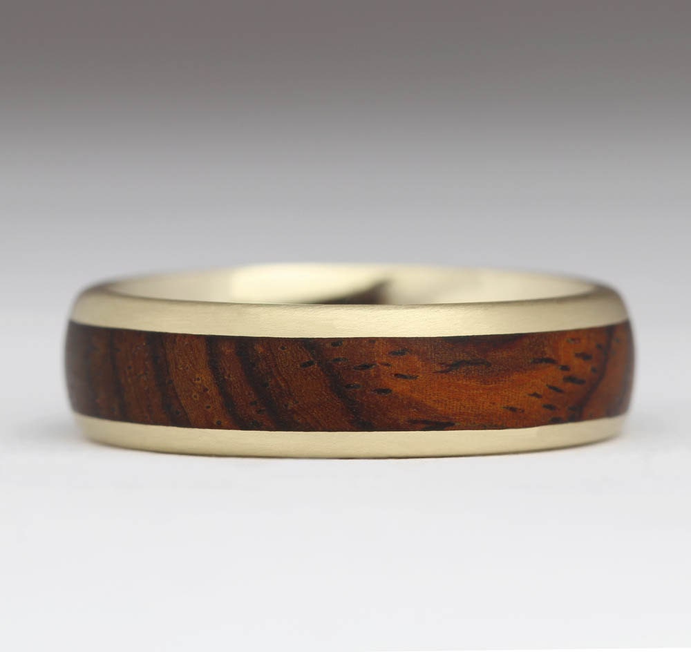 Rounded 9ct Gold Wood Ring, Wood Ring, Wood Wedding Band, Contemporary ...
