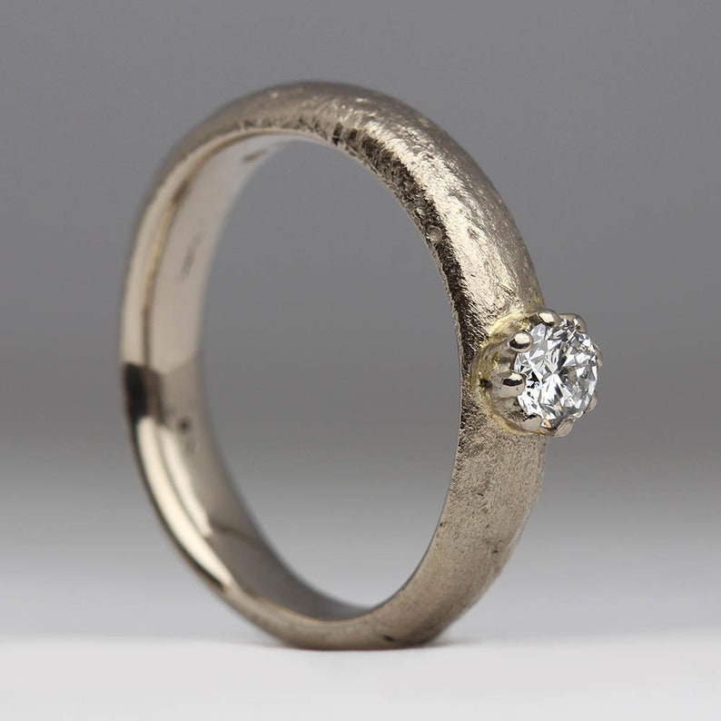 Medieval 14ct White Gold Engagement Ring Sandcast Low Claw - Etsy