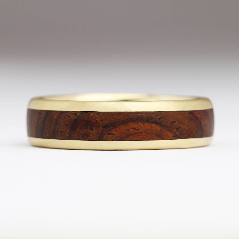 Rounded 9ct Gold Wood Ring, Wood Ring, Wood Wedding Band, Contemporary ...
