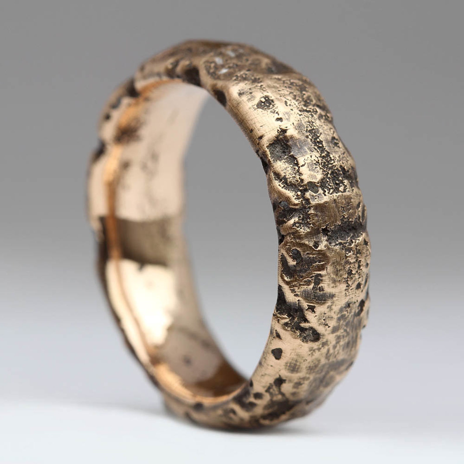 Rough Textured 7mm Wide Ring in 18ct Rose Gold, Cast in Beach Sand ...