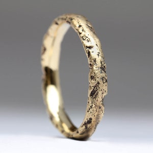Natural Textured 9ct Yellow Gold Ring, Organic 3mm Wedding Ring ...