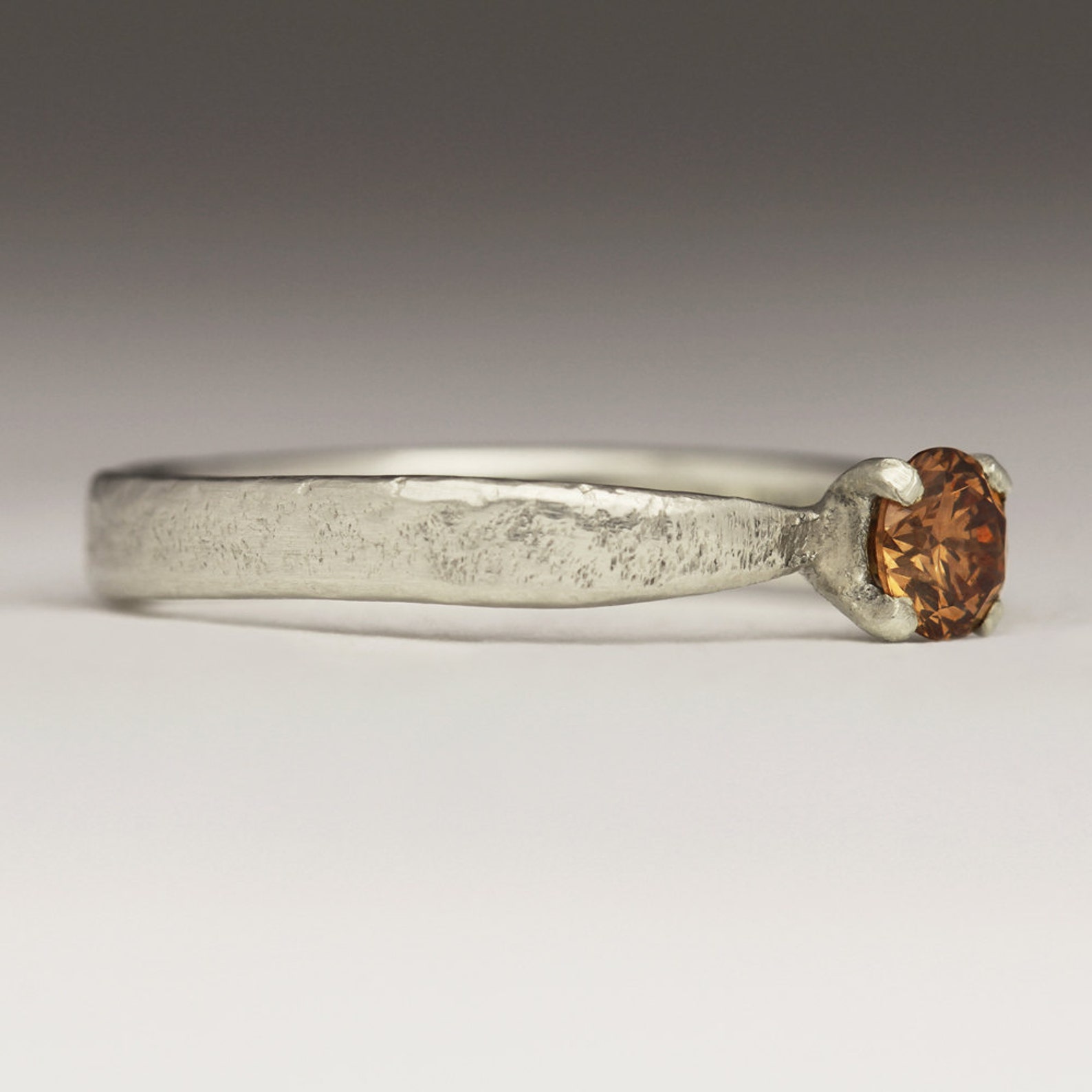 Brown Diamond and 9ct White Gold Ring, Rustic Engagement Ring, Unique ...