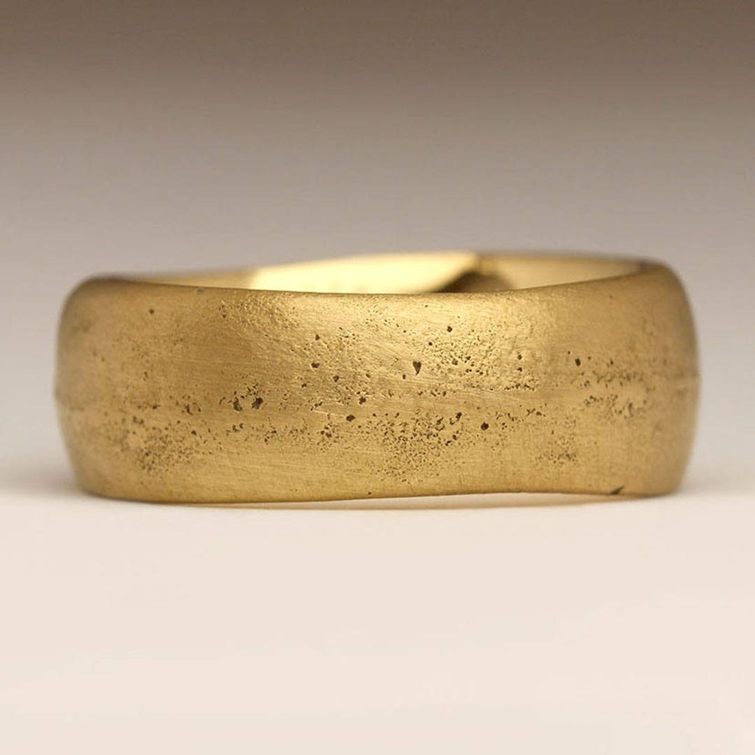Solid 18ct Gold Mens Ring, Cast in Beach Sand, Organic Wavy, Matte ...