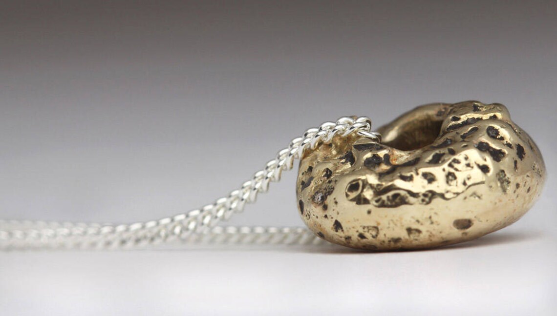 Elegant 9ct Gold Pendant, Discreet Bead Pendant, Sandcast Rustic Gold ...