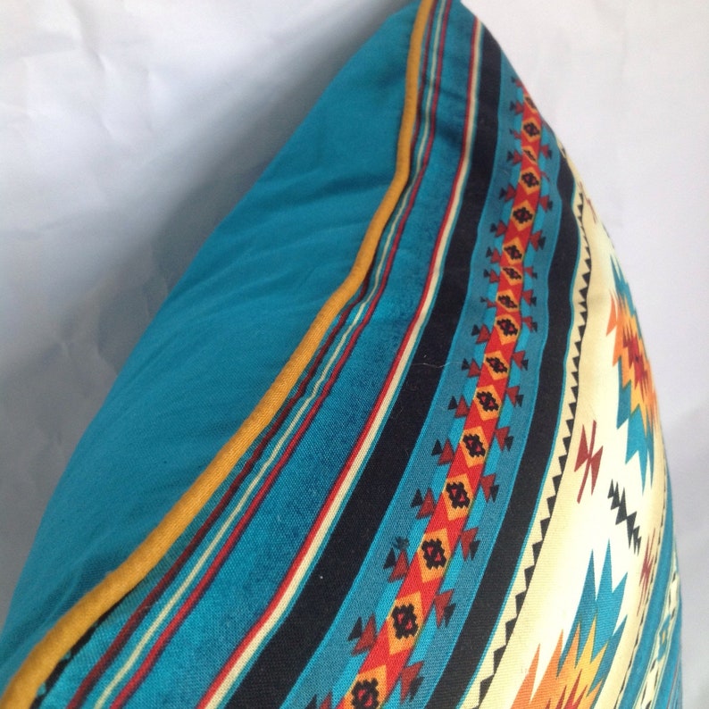 Southwestern Turquoise Print Fabric With Piping. Handmade | Etsy
