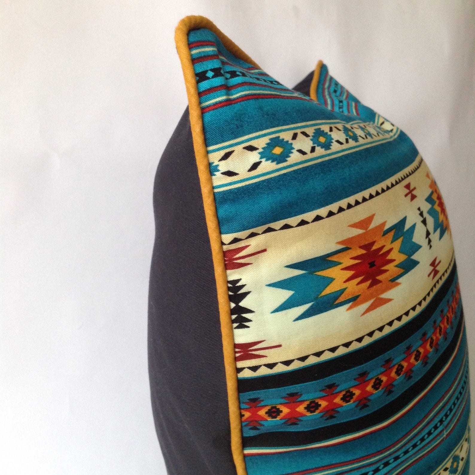 Southwestern Turquoise Print Fabric With Piping. Handmade | Etsy