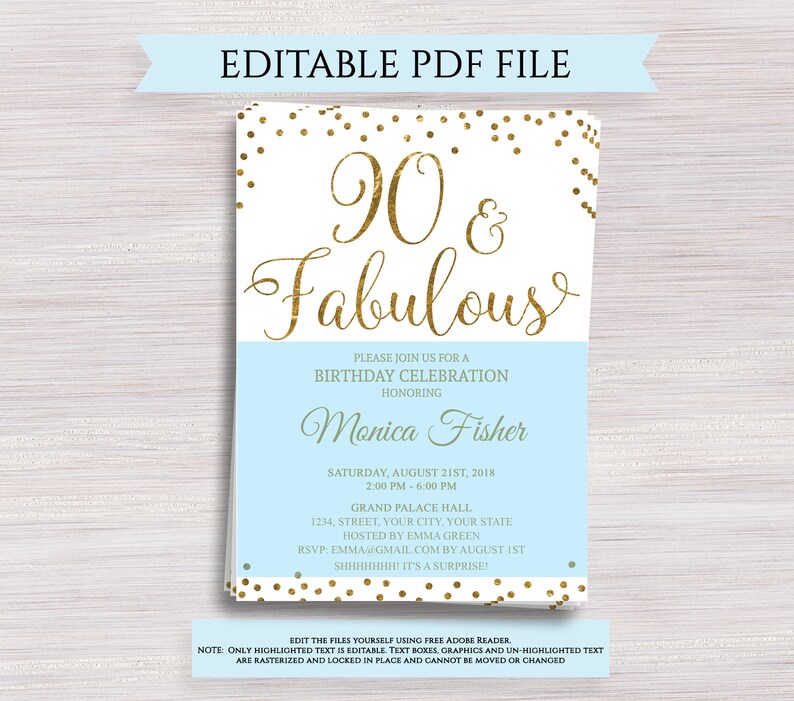 Editable 90th Birthday Party Invitation template 90 and | Etsy