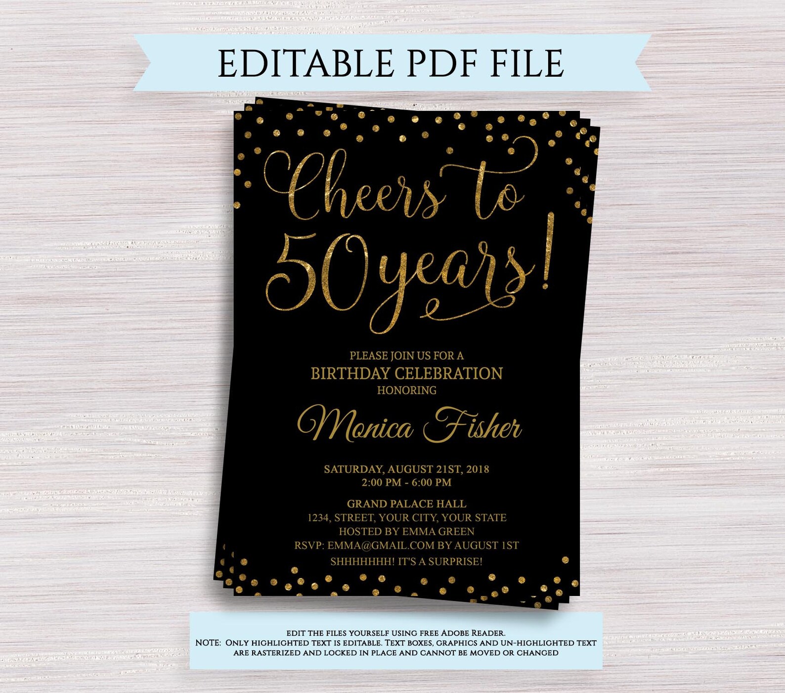 Cheers to 50 Years Editable 50th Birthday Party Invitation | Etsy