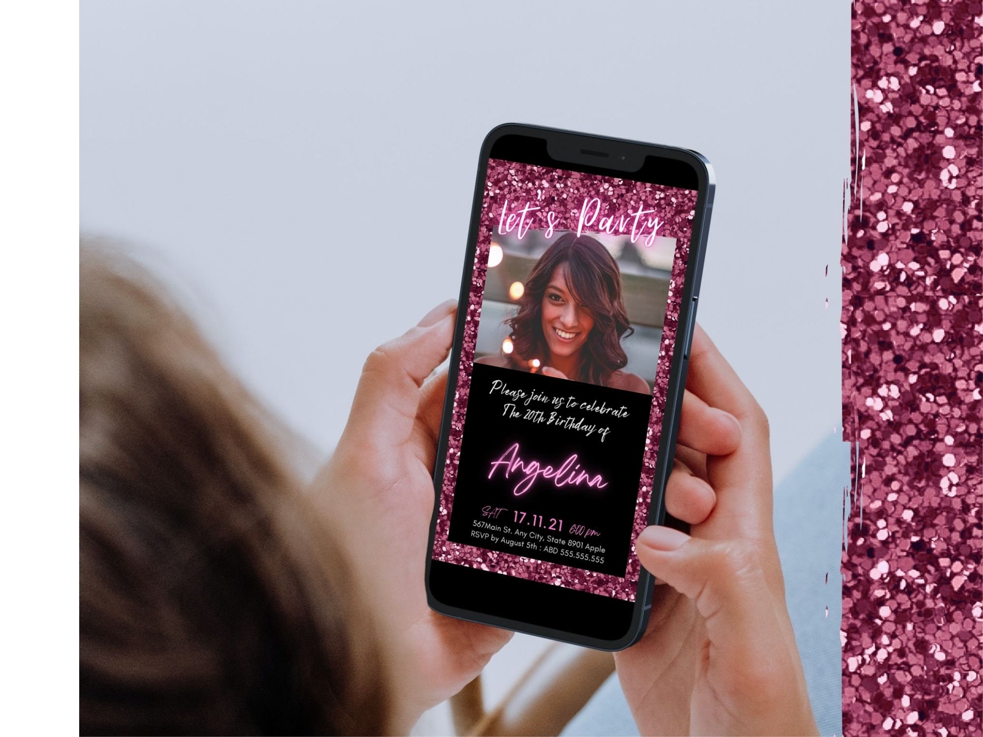 DIY Invite Hot Pink Glitter Invitation With Photo Dinner - Etsy