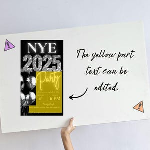 NYE 2025 Party Invitation, New Years Eve Invitation Template, Silver ...