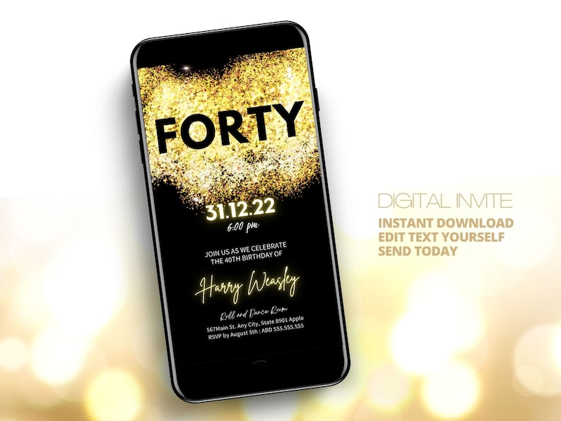 40th Birthday Invitation For Men Black Gold 40th Birthday Evite Save