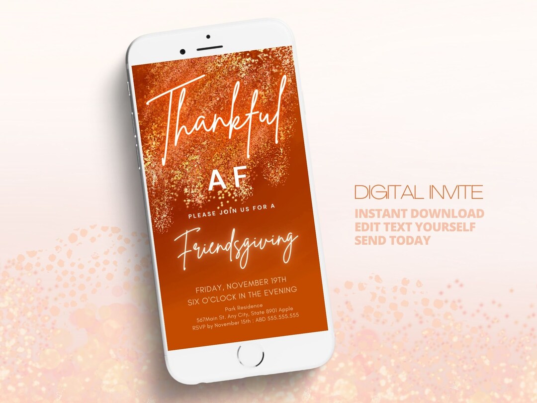 Friendsgiving Electronic Invite, Digital Thanksgiving Invite, Fall Neon ...