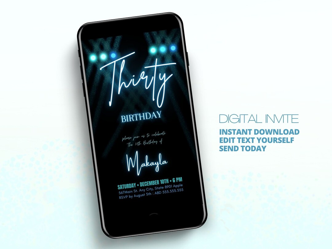 Dinner Birthday Invitation for Men, Black Blue Birthday Evite, 40th ...