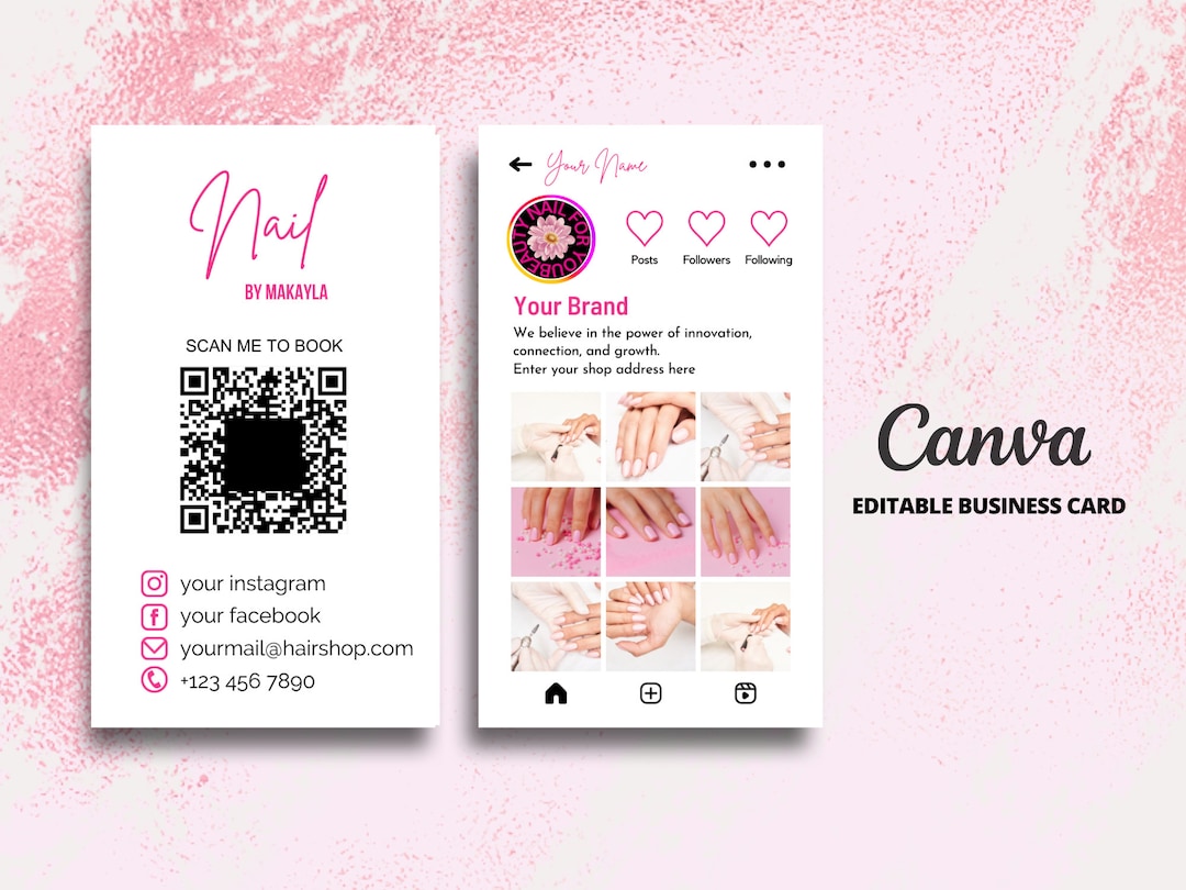 Instagram Business Card, IG Business Card, Nail Business Card, QR Code Business Card, DIY Canva ...
