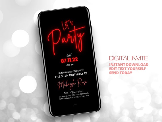 Black and Red Birthday Party Digital Invite Let's Party - Etsy