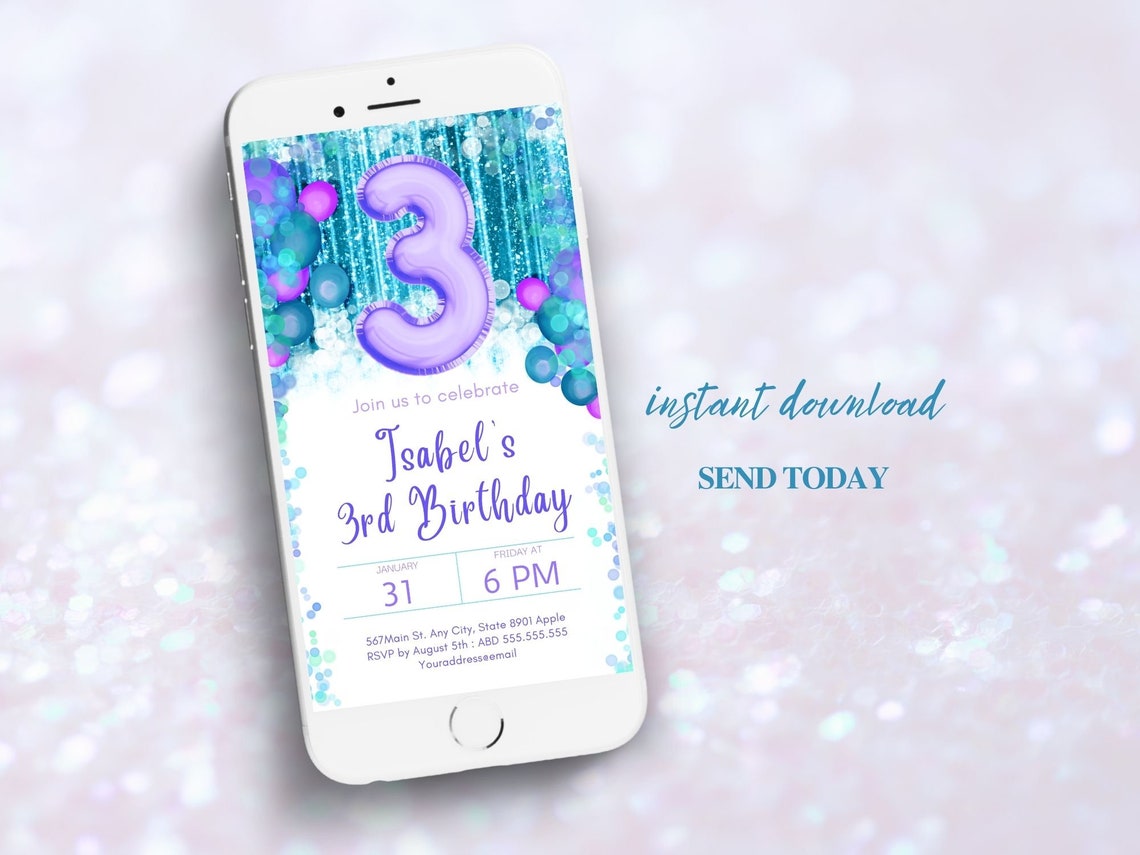 Mermaid 3rd Birthday Digital Invitation Under the Sea Little | Etsy