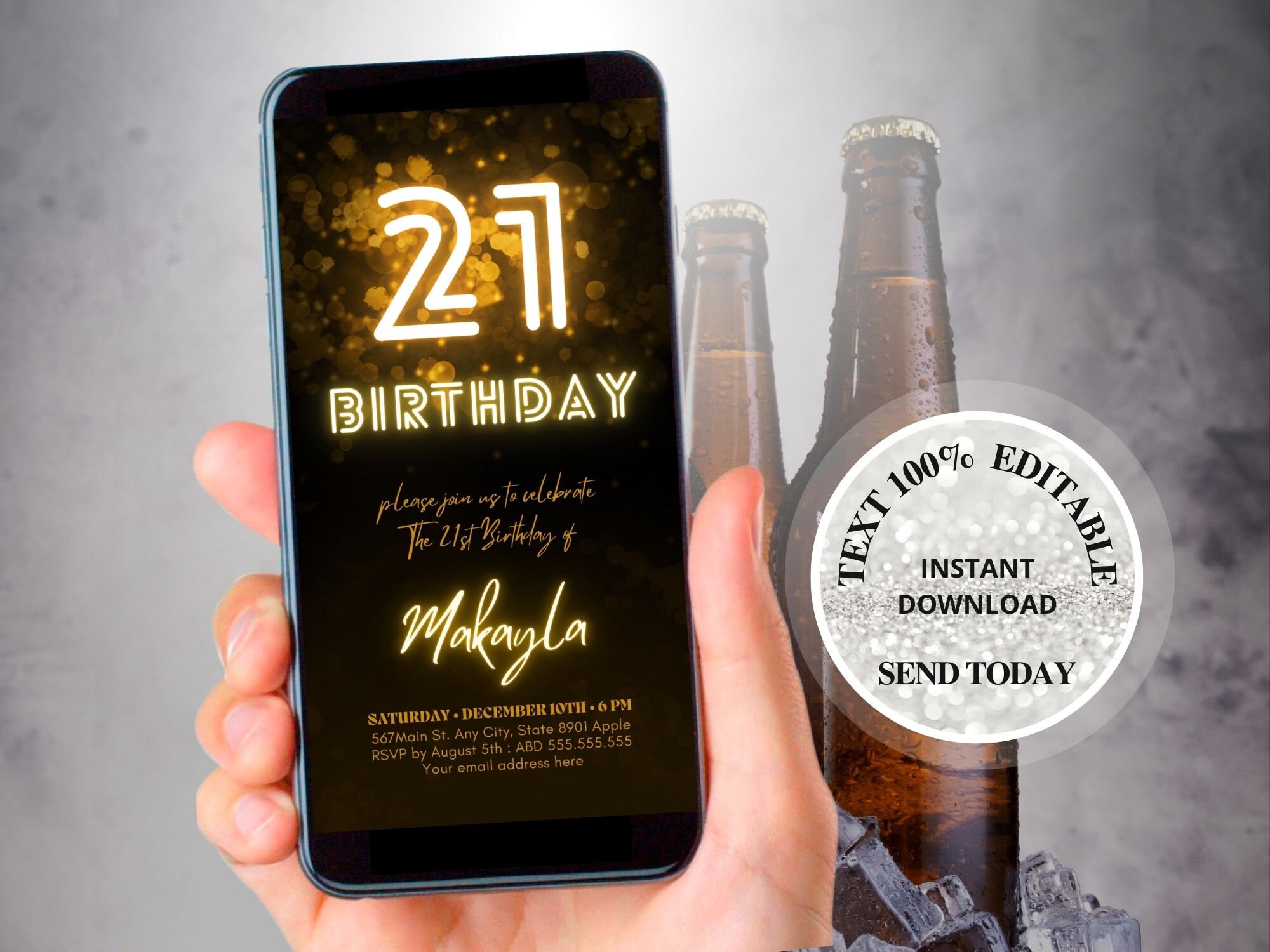 21st Birthday Invitation for Him Download, 21st Birthday Invite Digital ...