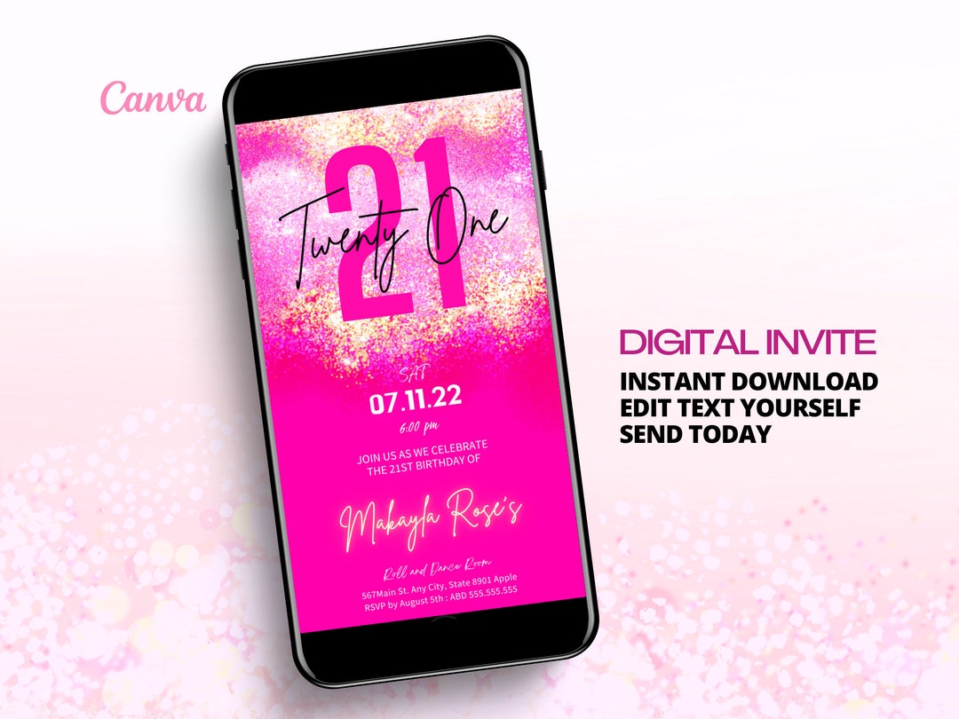 21st Birthday Invitation Digital Template, DIY All Text Editable Invite ...