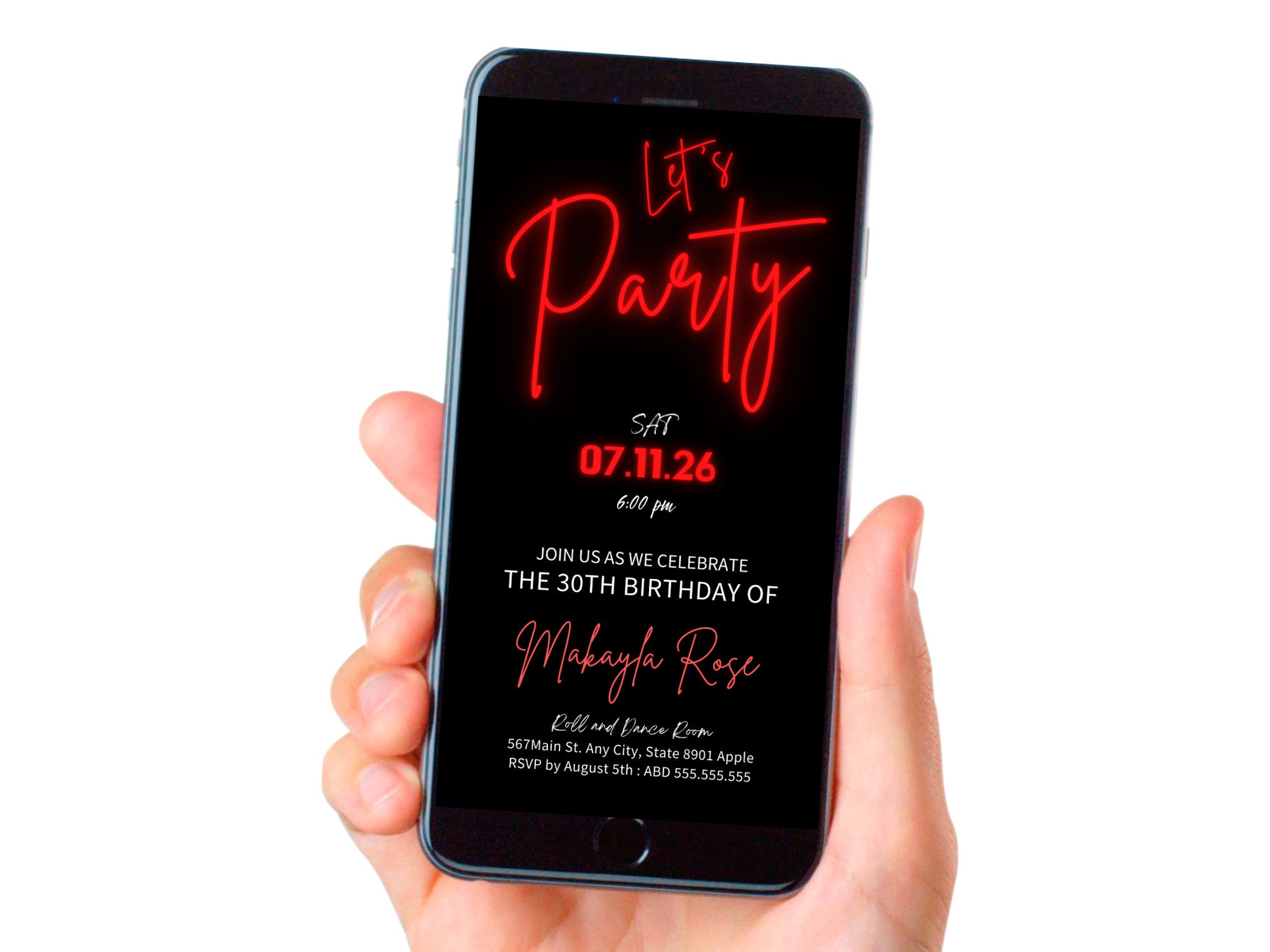 Black and Red Birthday Party Digital Invite, Let's Party Invitation ...