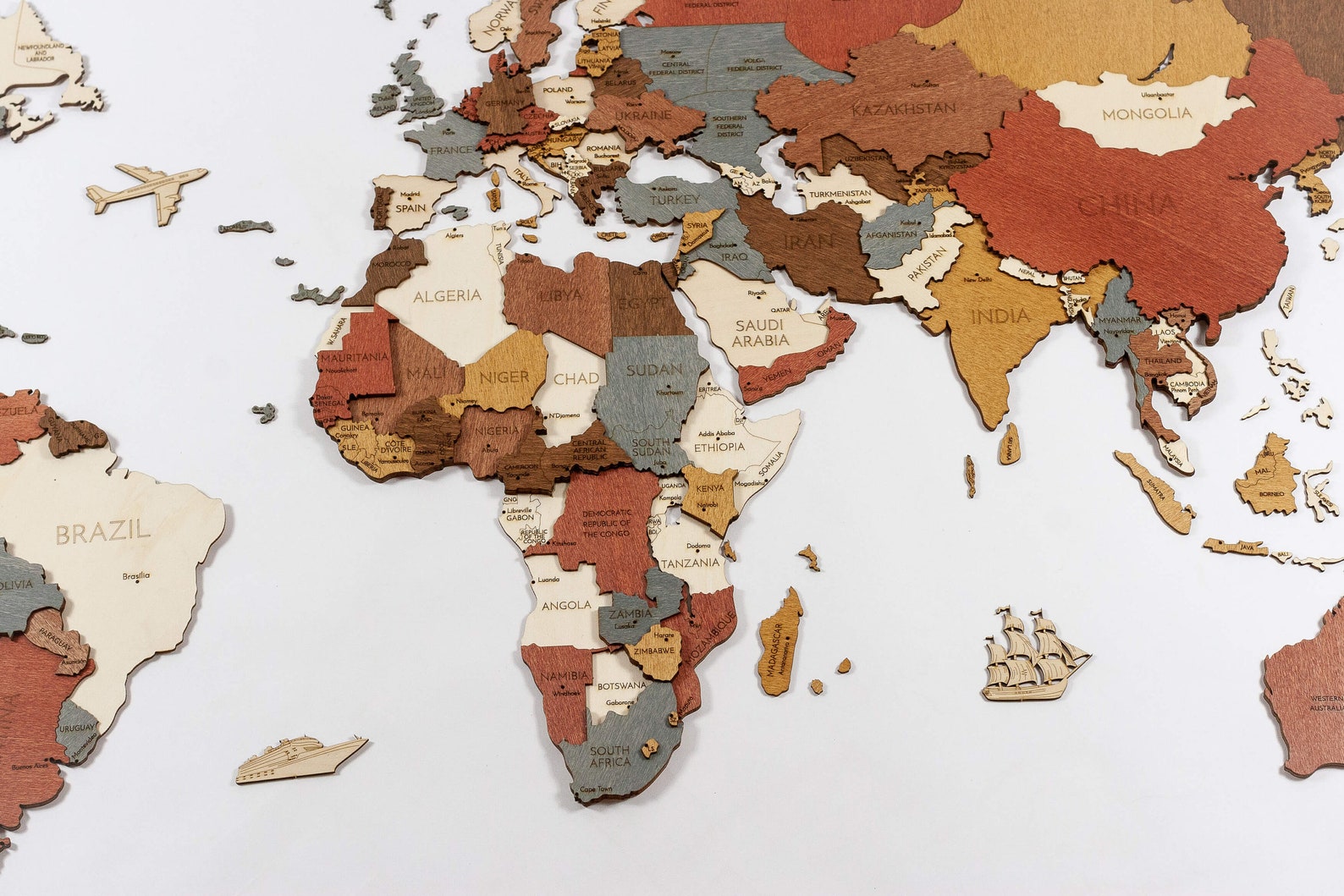 Wooden World Map Wall Decoration - Industrial Edition - No Duty/tax! 3D ...