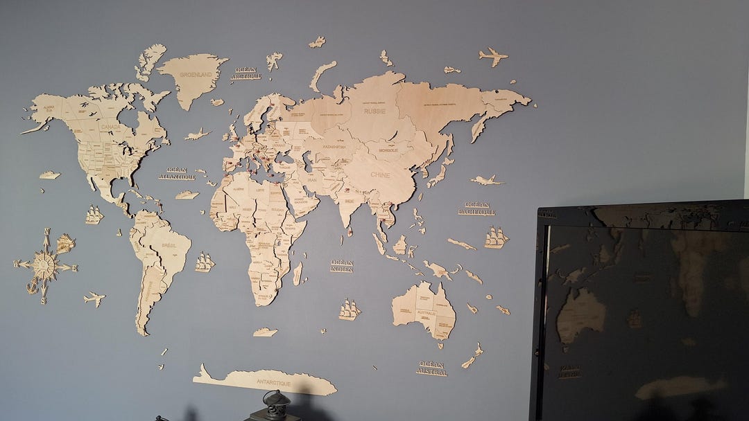World Wood Map Wall Decoration - NATURAL Edition - 3D Multilayer,hand ...