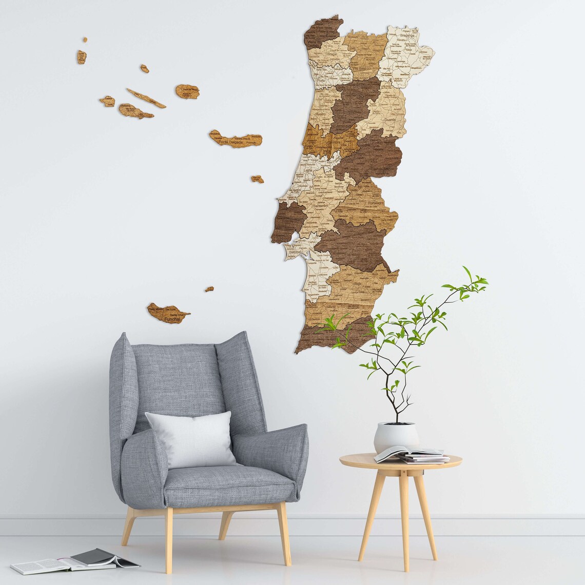 Wooden Map of Portugal Engraved Cities Roads Borders - Etsy