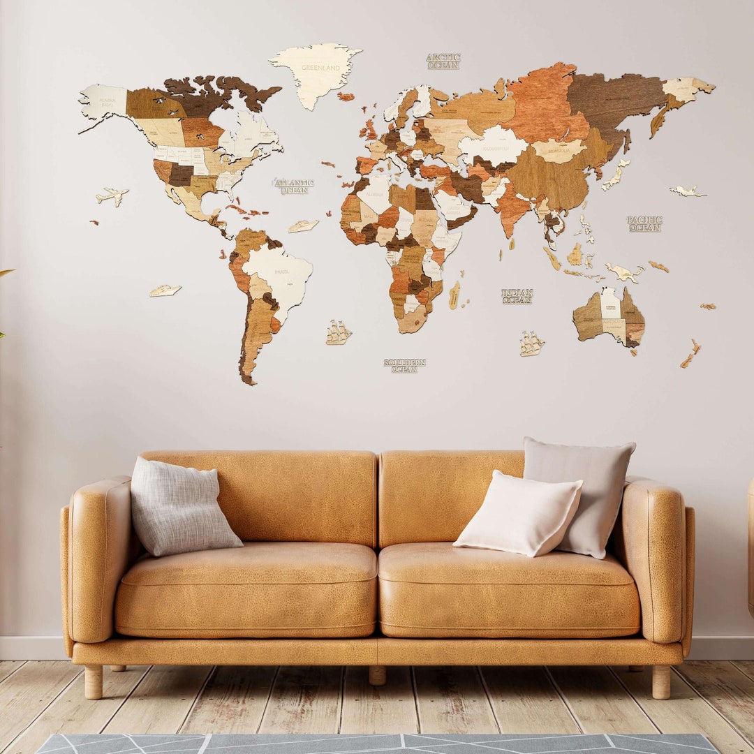 Wooden World Map Wall Decoration - No Duty/tax! 2D Multilayer ...