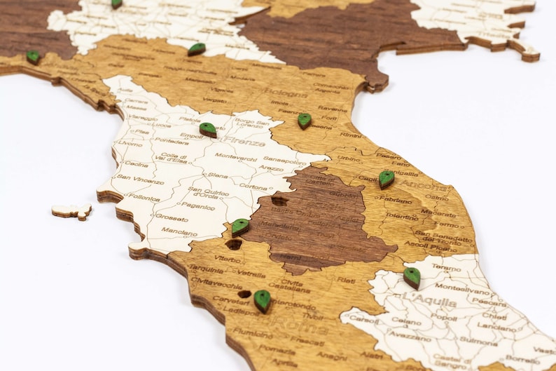Wooden Map of Italy – Engraved Cities, Roads, Borders - Large ...