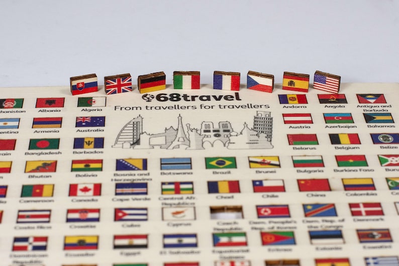 Wooden World Flags (346 Pieces) Stickable - Countries, States - Push ...