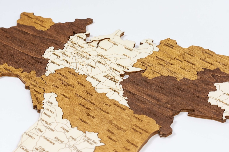Wooden Map of Italy – Engraved Cities, Roads, Borders - Large ...