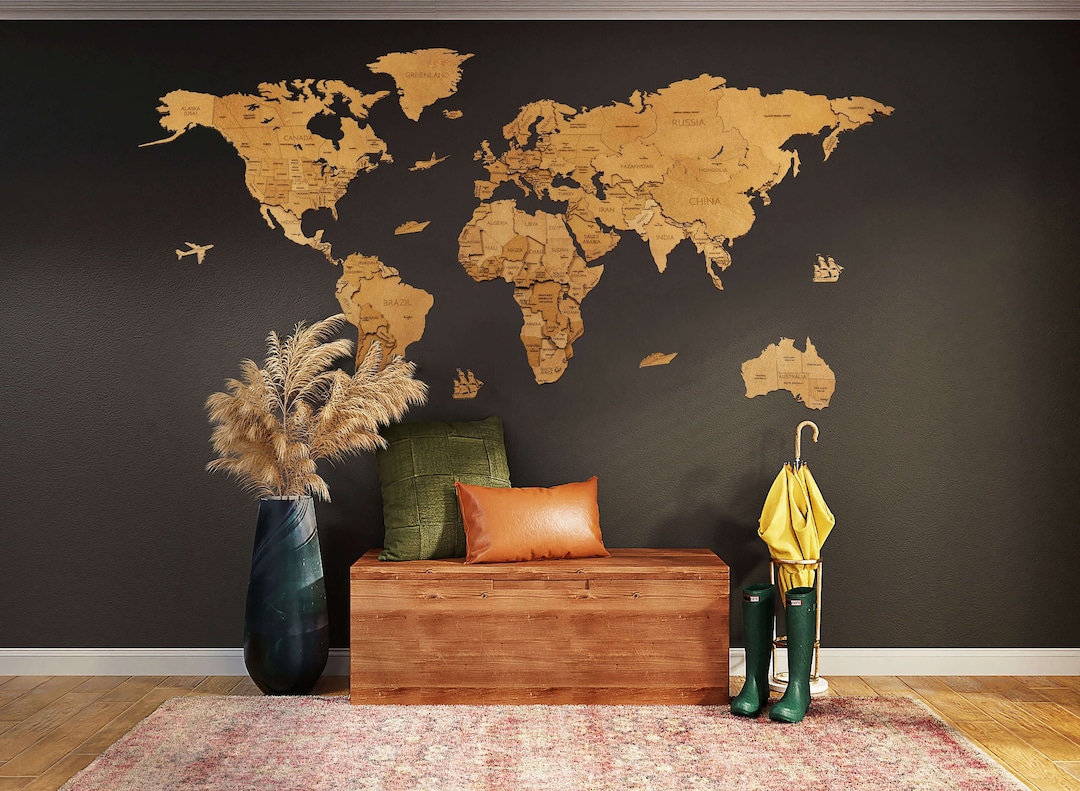 World Wood Map Wall Art - OAK Edition - No Duty/tax! 3D Multilayer ...