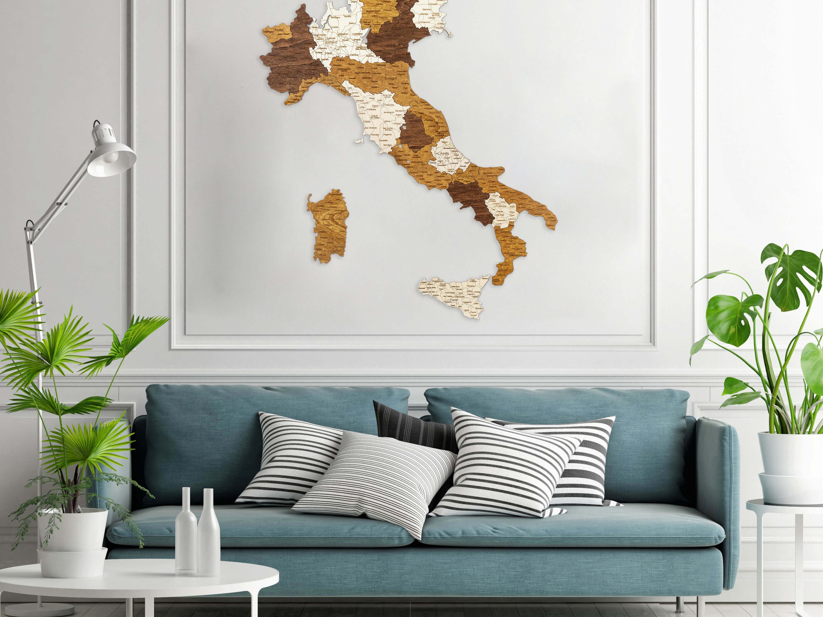 Wooden Map of Italy – Engraved Cities, Roads, Borders - Large ...