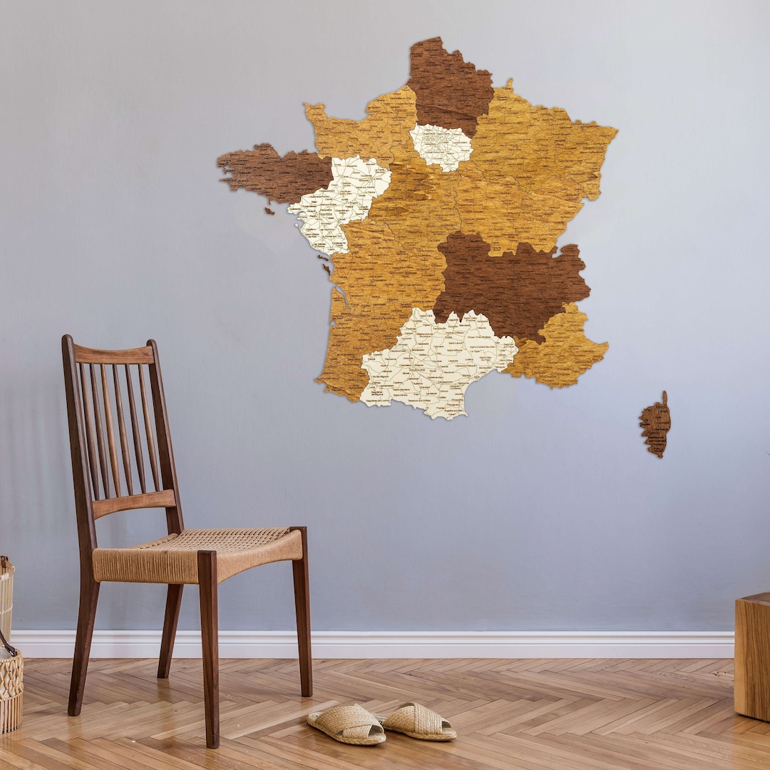 France Map From Wood – Engraved Cities, Roads, Borders - Large ...