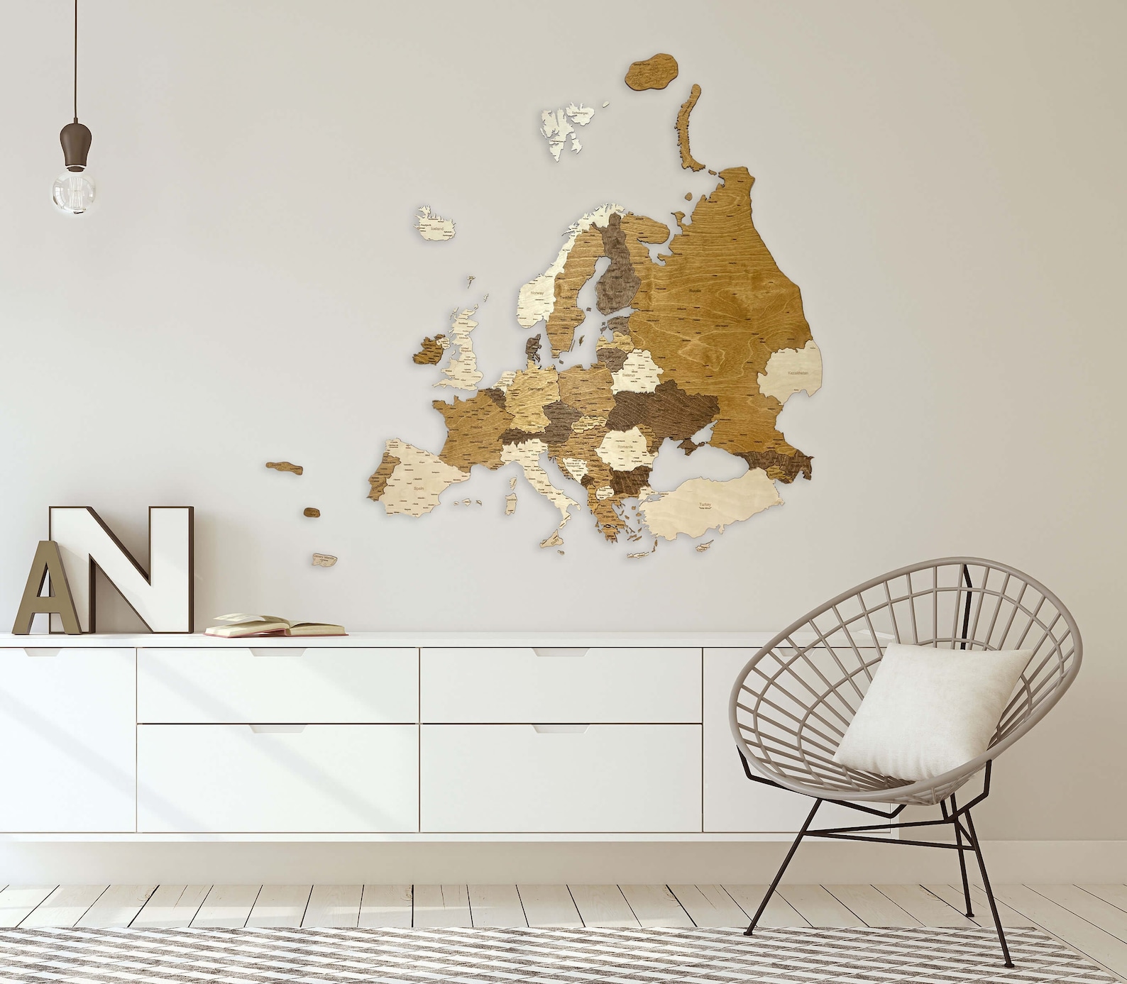 Wooden Europe Map Geography – 3D Wall Decoration Art for Living Room ...