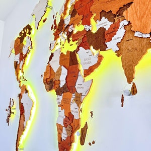 LED Backlight Wooden World Map Wall Decoration - Multilayer, Multicolor ...