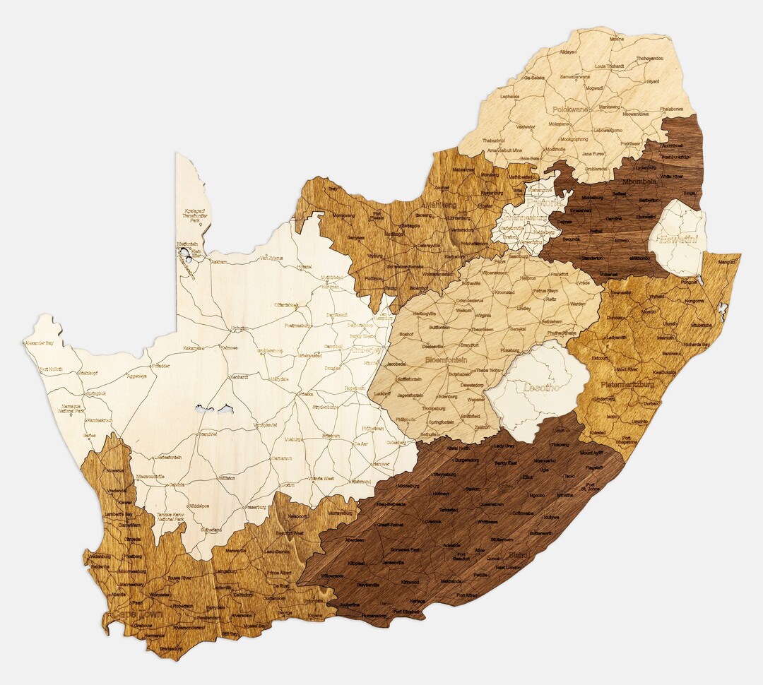 South Africa Wooden Map – Engraved Cities, Roads, Borders - Large ...