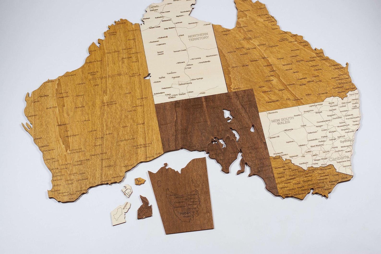 Wooden Map of Australia Engraved Cities Roads Borders - Etsy