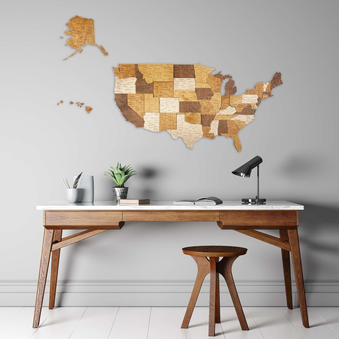 USA Wooden Map - Wall Decoration Art - America, US, United States Wood ...