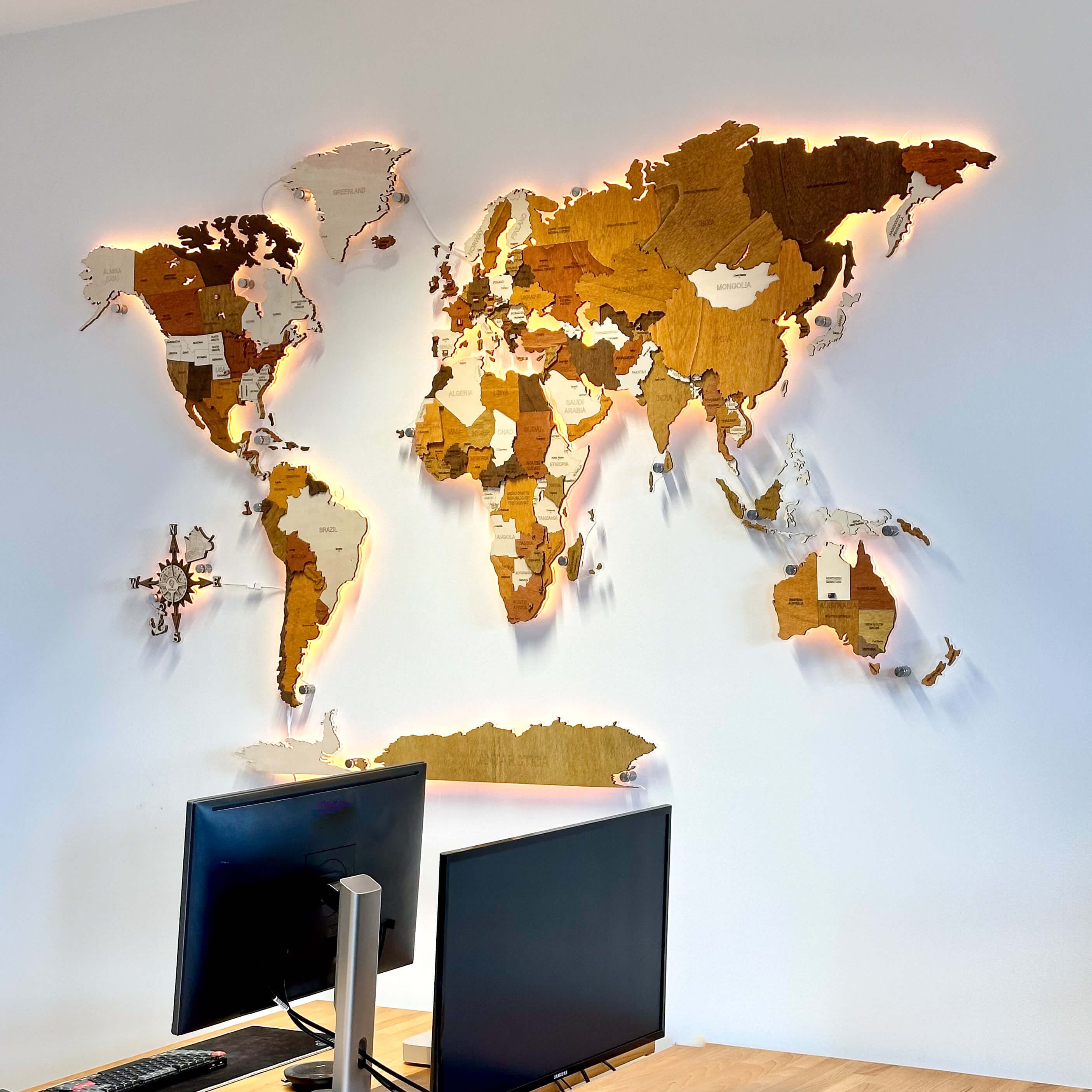 LED Backlight Wooden World Map Wall Decoration - Multilayer, Multicolor ...