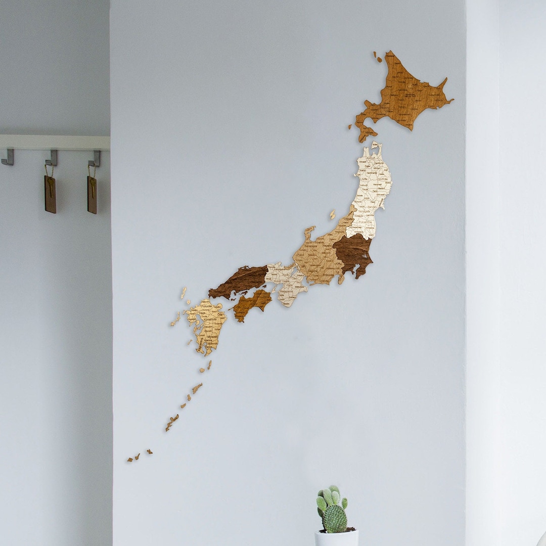 Japan Wooden Map – Engraved Cities, Roads, Borders - Large Multicolor ...