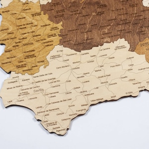 Wooden Map of Spain – Engraved Cities, Roads, Borders - Large ...