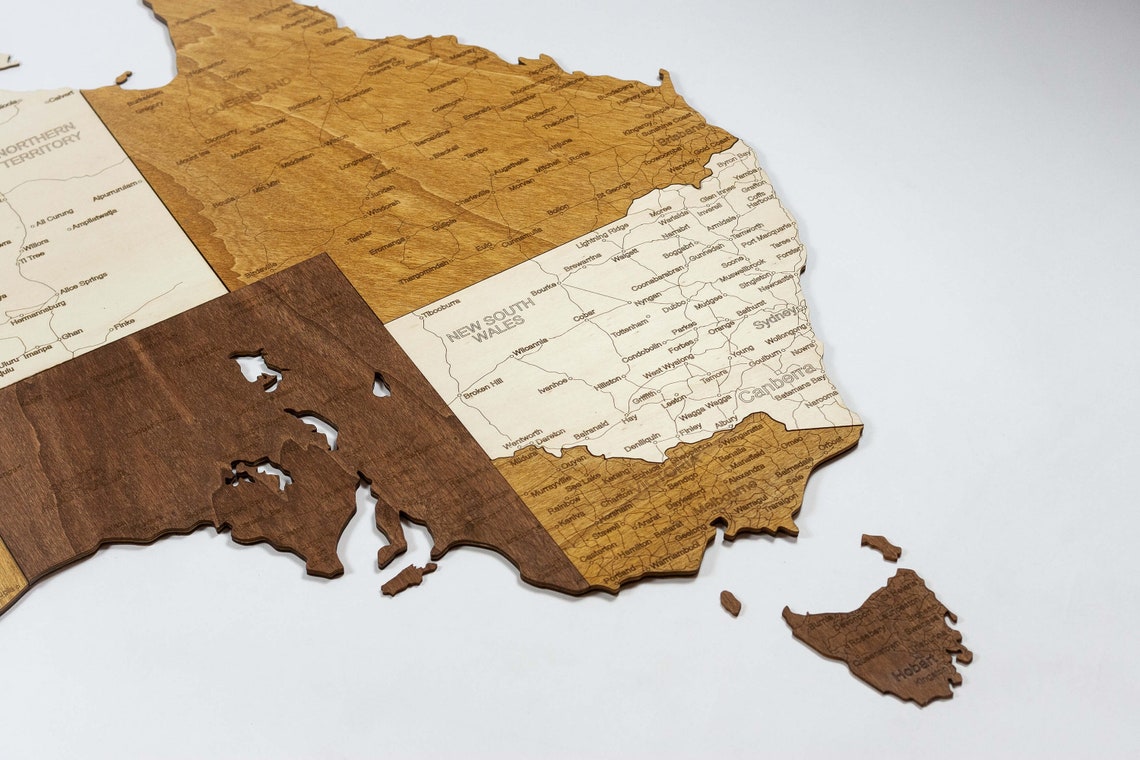 Wooden Map of Australia Engraved Cities Roads Borders - Etsy