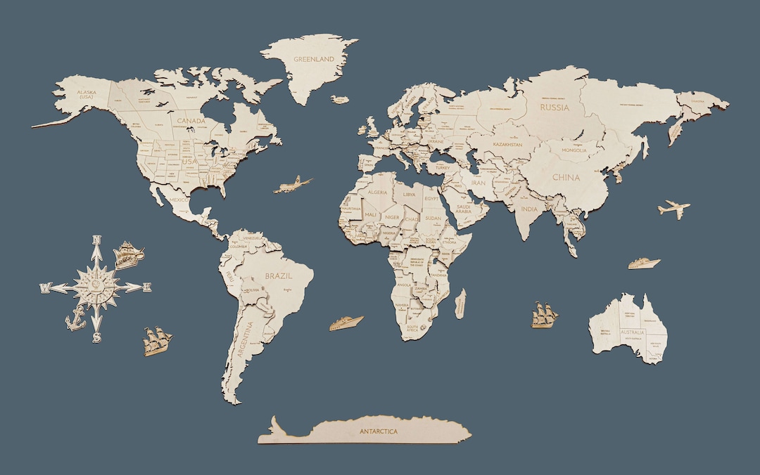 World Wood Map Wall Art - NATURAL Edition - No Duty/tax! 3D Multilayer ...