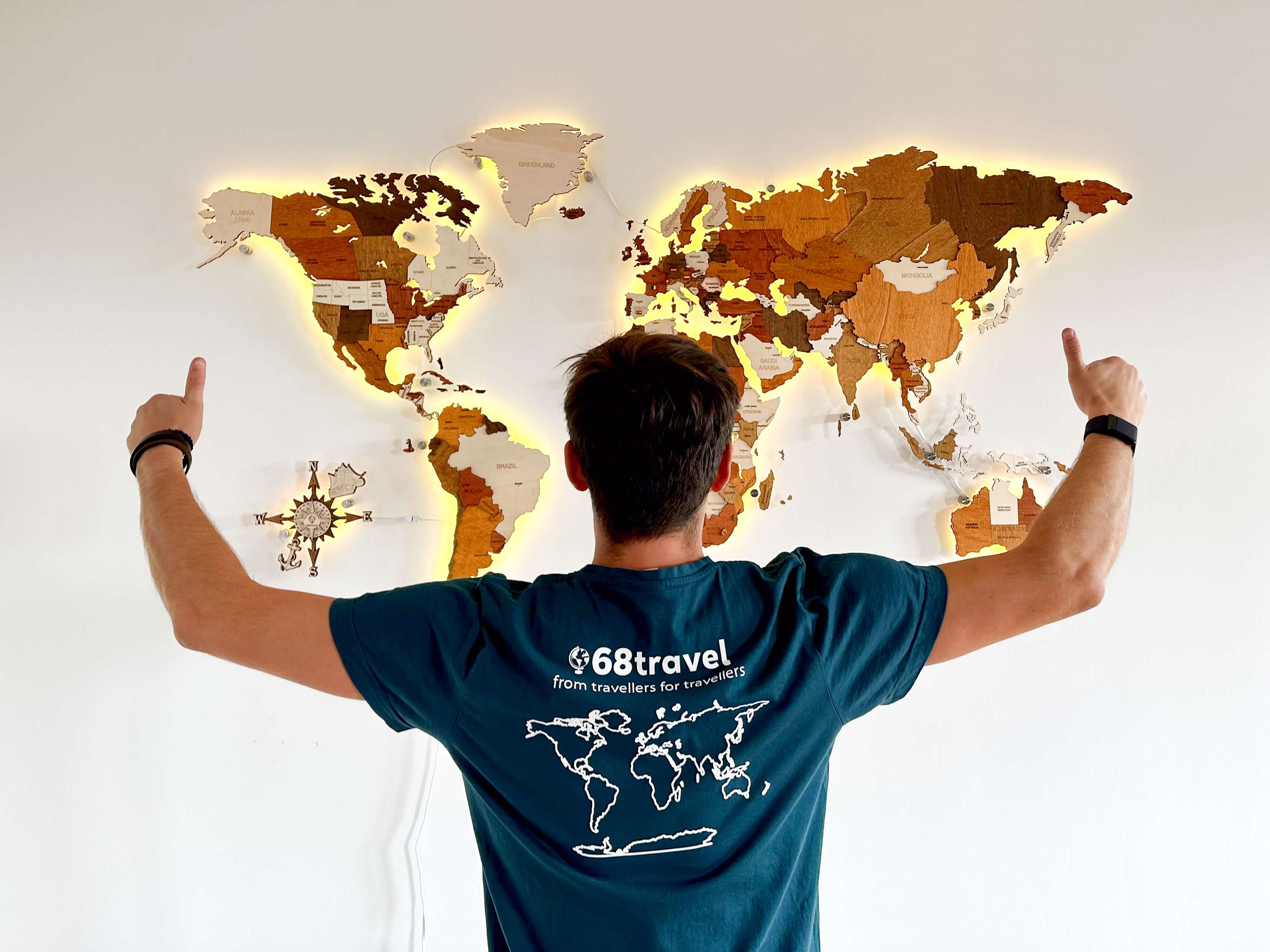 LED Backlight Wooden World Map Wall Decoration - Multilayer, Multicolor ...