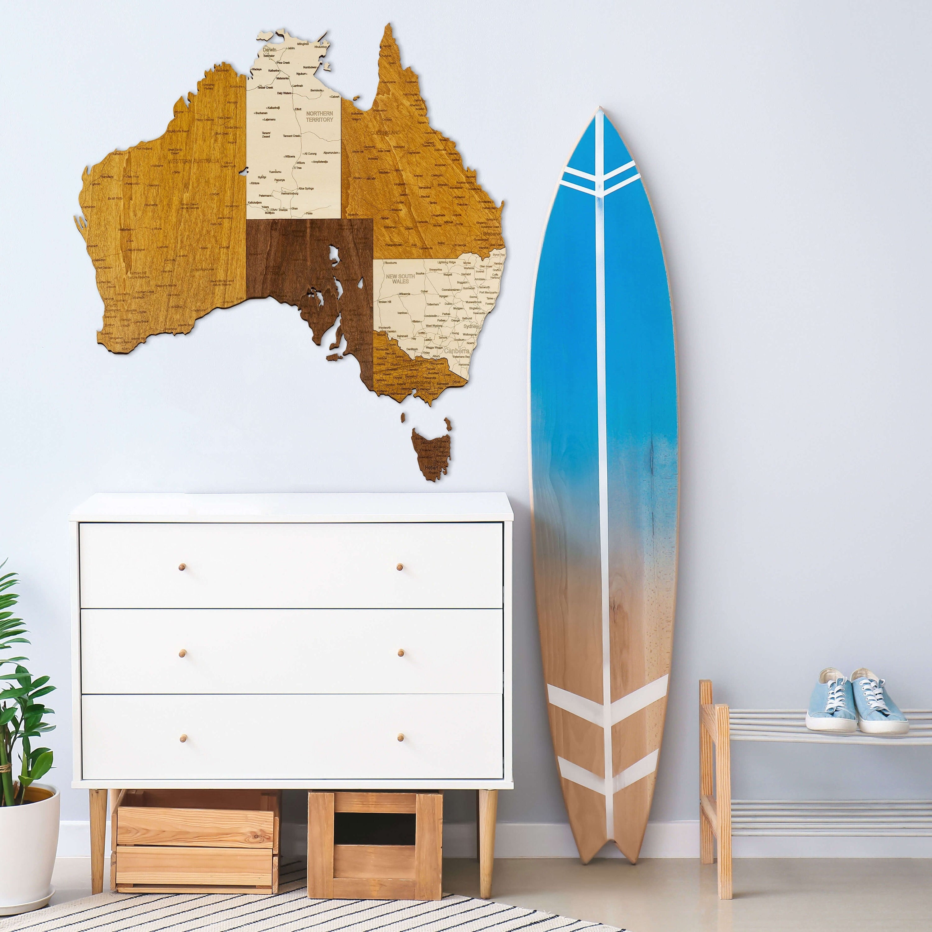 Wooden Map of Australia Engraved Cities Roads Borders - Etsy