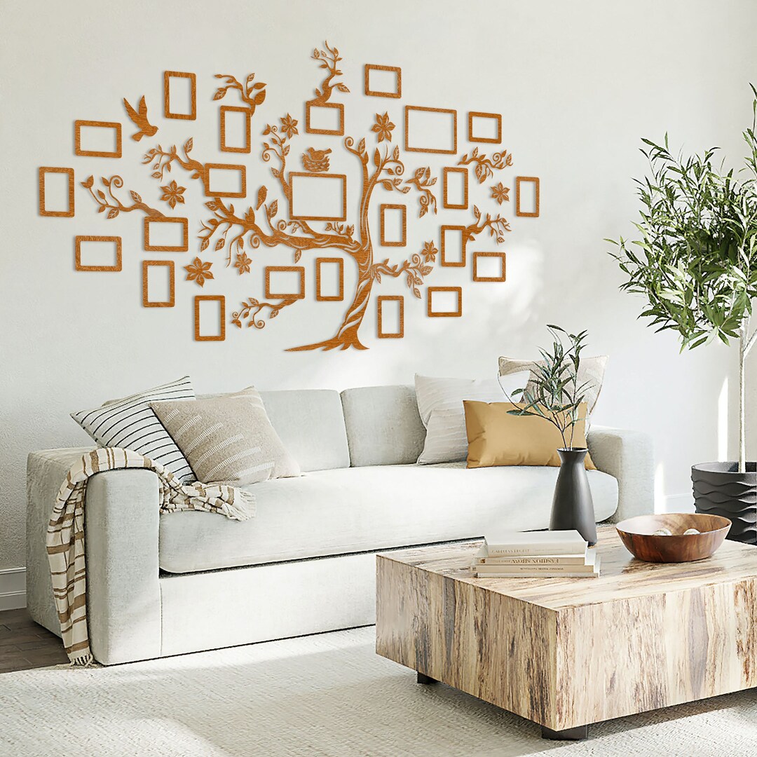Golden Oak Wooden Family Tree With 23 Picture Frames (89x63in ...