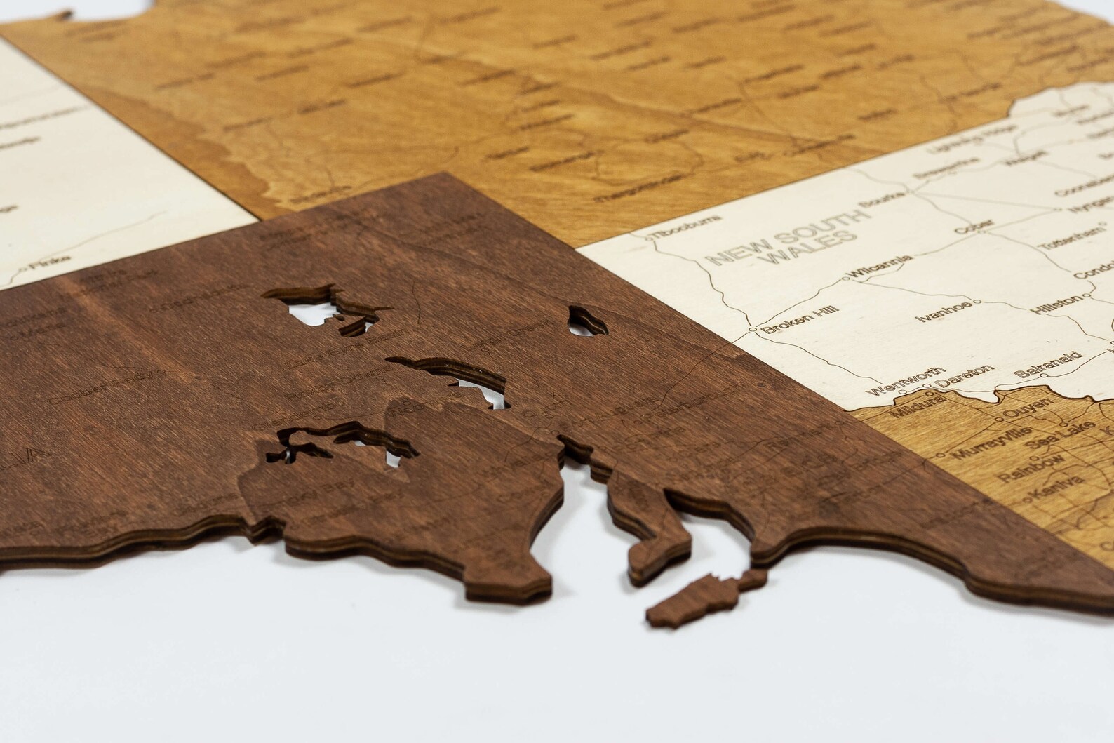 Wooden Map of Australia Engraved Cities Roads Borders - Etsy