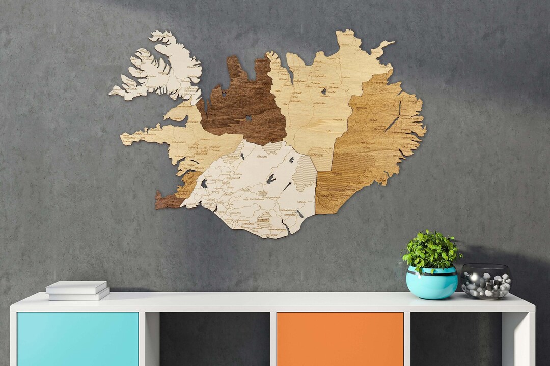 Wooden Map of Iceland – Large Multicolour 3D Wall Decoration Art for ...