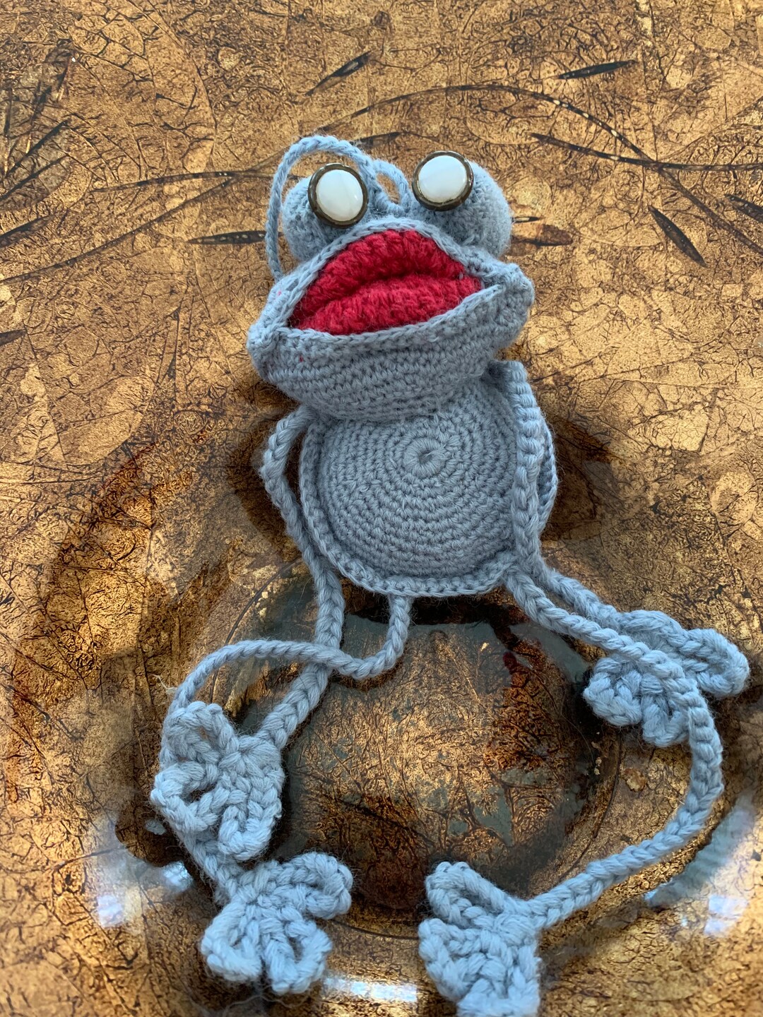 Light Gray Knit Frog Soft Whimsical Toad Hippie Woodland Toy Aesthetics ...