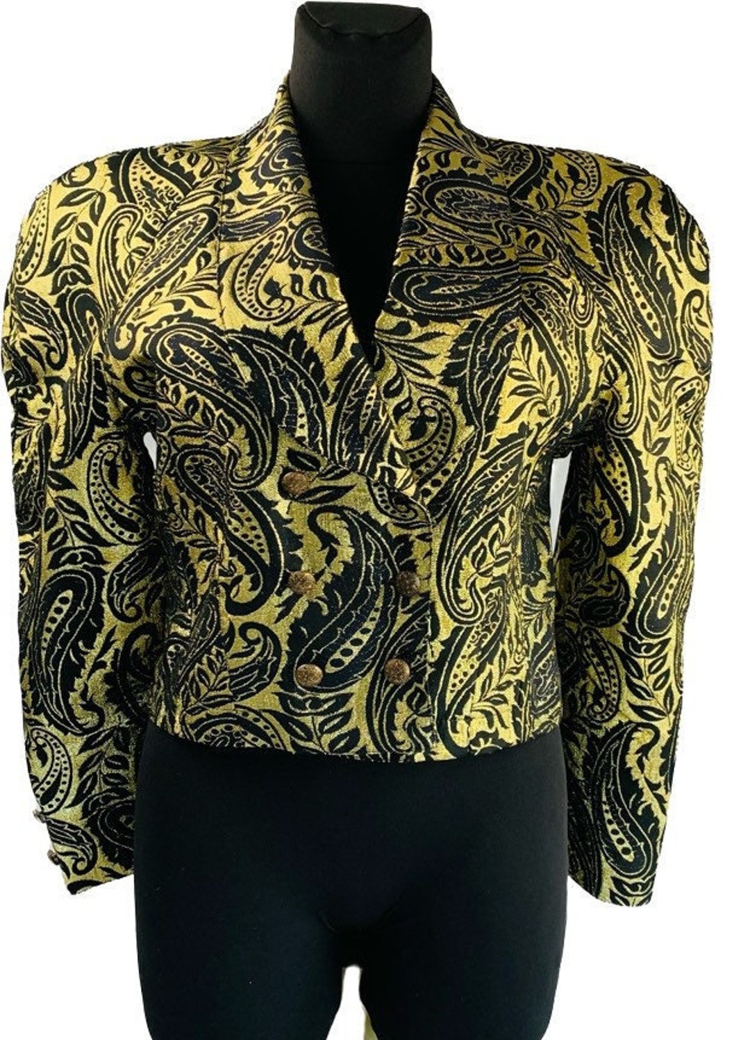 Vintage Retro 80s Jacket Brocade Jacket Gold Colored Jacket Extended ...